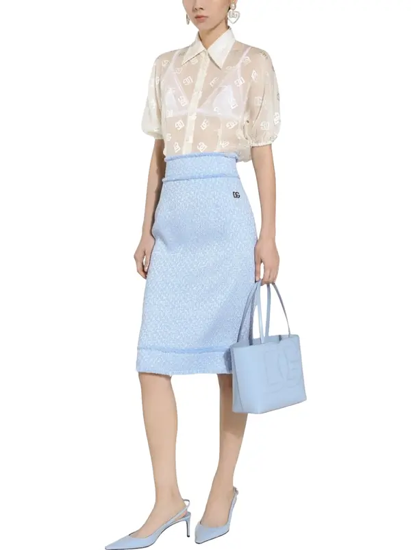 Dolce & Gabbana Dna Appliqué-logo Tweed Straight Skirt - Blue
