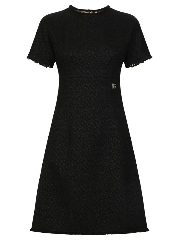 Dolce & Gabbana Dna Appliqué-logo Bouclé Mini Dress - Black
