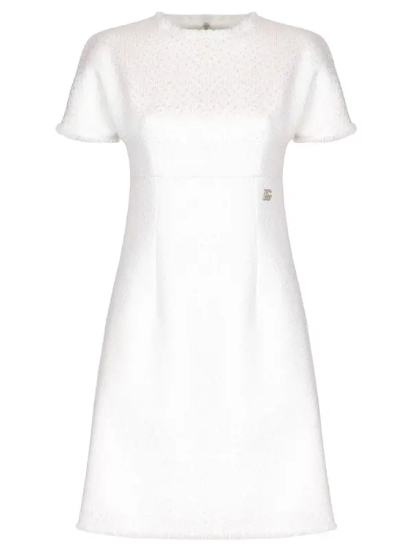 Dolce & Gabbana Appliqué-logo Bouclé Mini Dress - White
