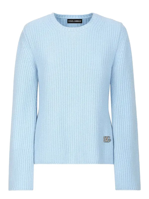 Dolce & Gabbana Dg-logo Plaque Cashmere Jumper - Blue
