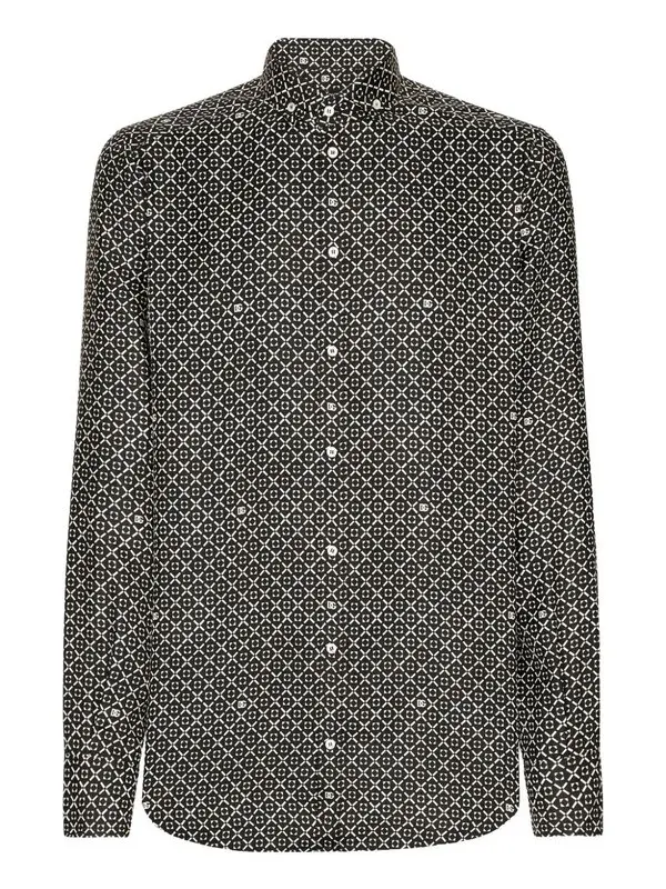 Dolce & Gabbana Geometric-print Silk Shirt - Black