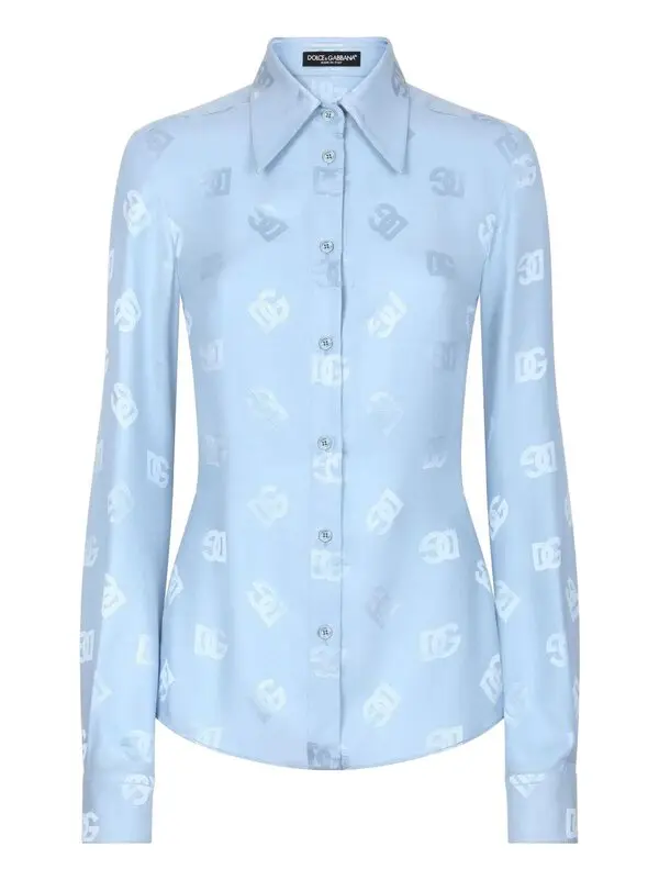 Dolce & Gabbana Monogram-jacquard Silk Shirt - Blue