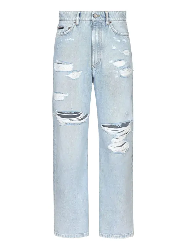 Dolce & Gabbana Distressed Straight-leg Jeans - Blue