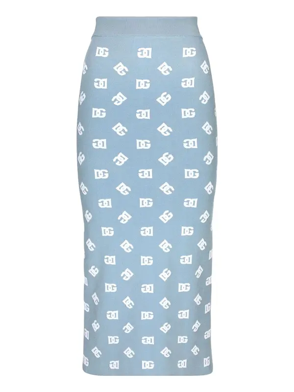 Dolce & Gabbana Straight Skirt With Logo Print - Blue
