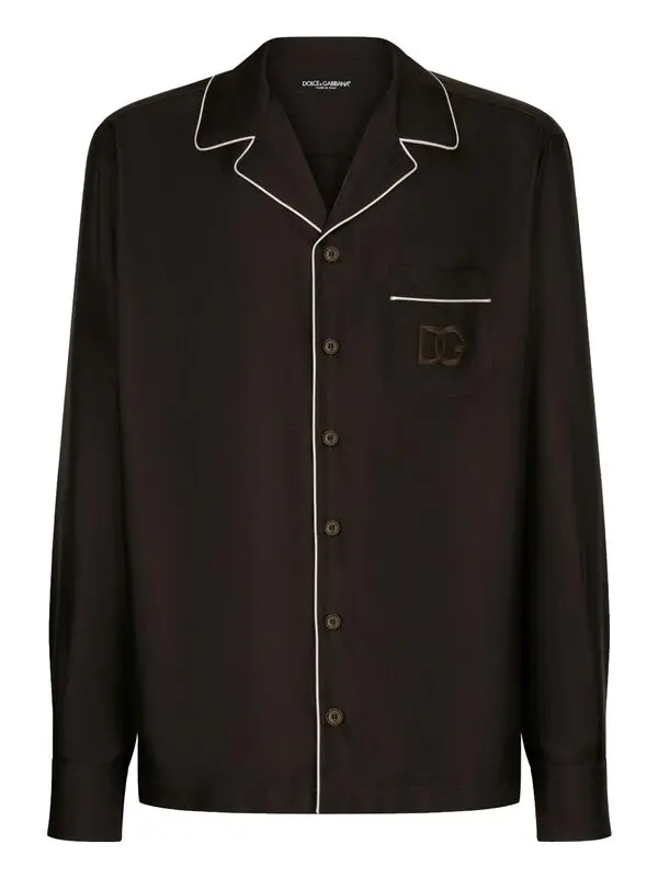 Dolce & Gabbana Dg Logo-embroidered Silk Shirt - Brown