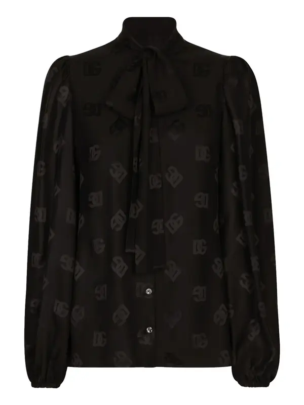 Dolce & Gabbana Monogram-jacquard Silk Shirt - Black