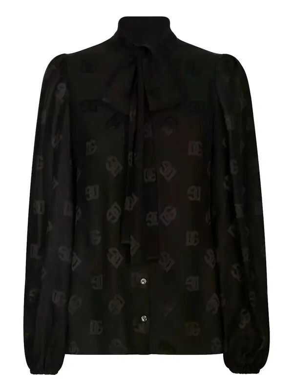 Dolce & Gabbana Monogram-jacquard Silk Shirt - Black