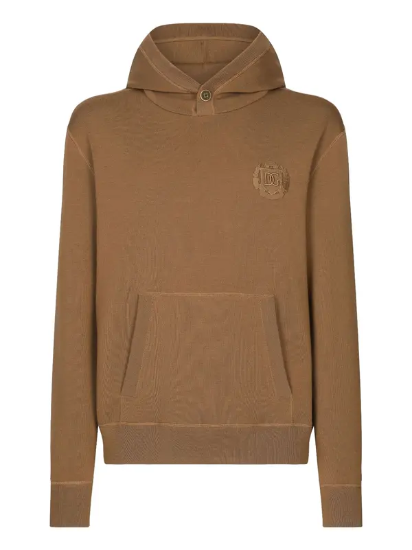 Dolce & Gabbana Logo-patch Fine-knit Hoodie - Brown