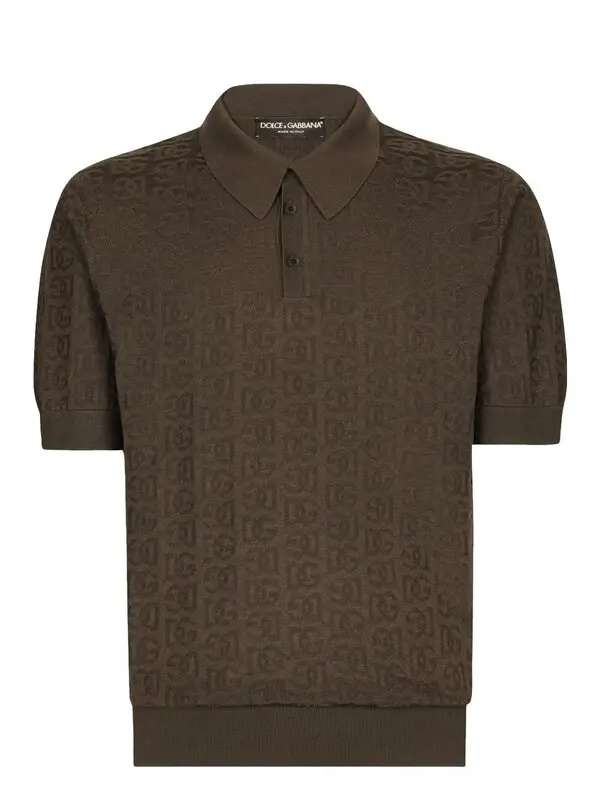 Dolce & Gabbana Monogram-jacquard Silk Polo Shirt - Brown