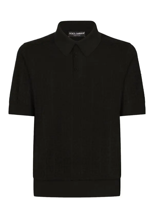 Dolce & Gabbana Monogram-jacquard Silk Polo Shirt - Black