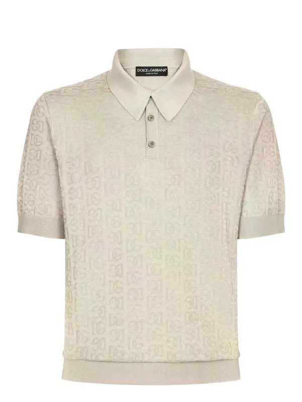 Dolce & Gabbana Monogram-jacquard Silk Polo Shirt - Neutrals