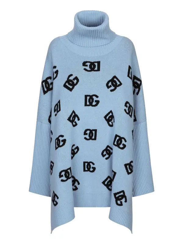 Dolce & Gabbana Logo Embroidered Virgin Wool Coat - Blue