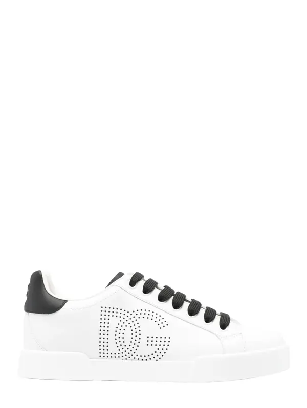 Dolce & Gabbana Portofino Perforated-logo Leather Sneakers - White