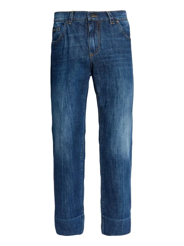 Dolce & Gabbana Straight-leg Jeans With Logo Plaque - Blue