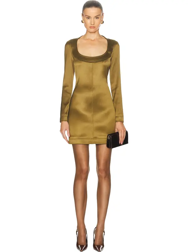 Saint Laurent Long Sleeve Mini Dress - Vert Kaki