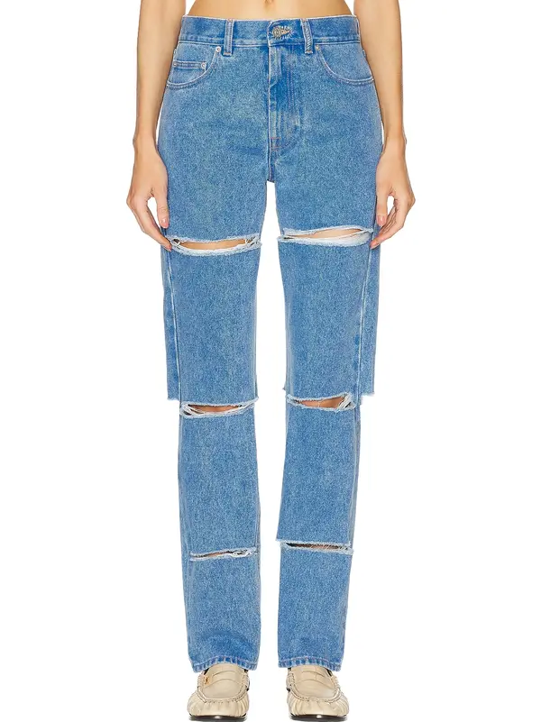 Marni Distressed Straight Leg Jeans - Cobalt