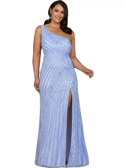 LARA NEW YORK One-shoulder Beaded Gown - Blue Iris