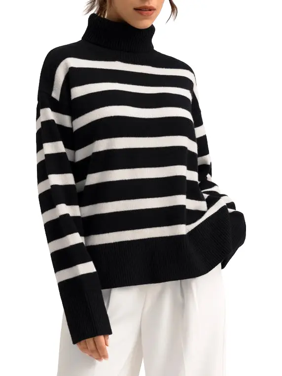 Lilysilk Tarra Stripe Sweater - Black