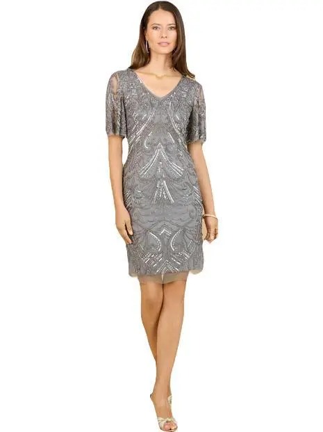 LARA NEW YORK Beaded Cocktail Dress - Smokegrey