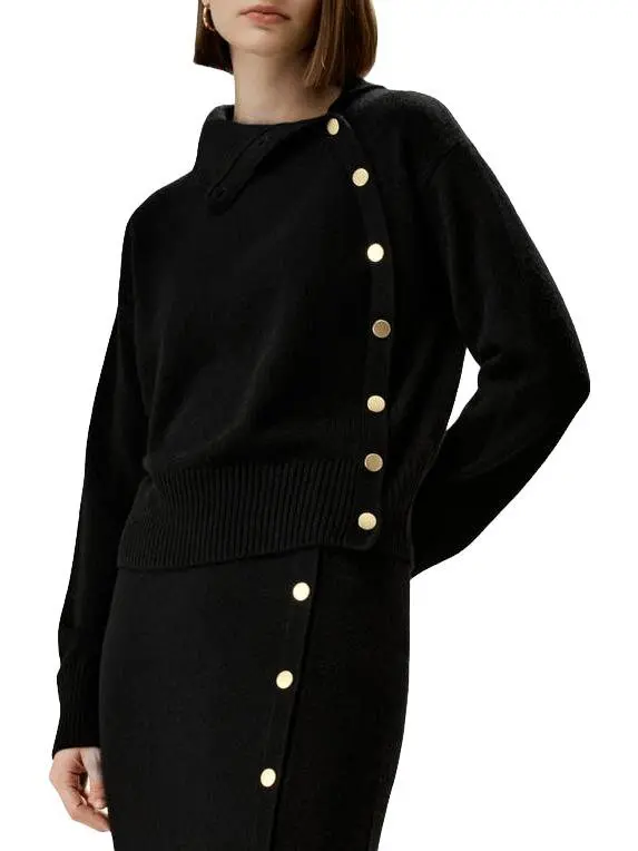 Lilysilk Cashmere Sweater With Side Buttons - Black