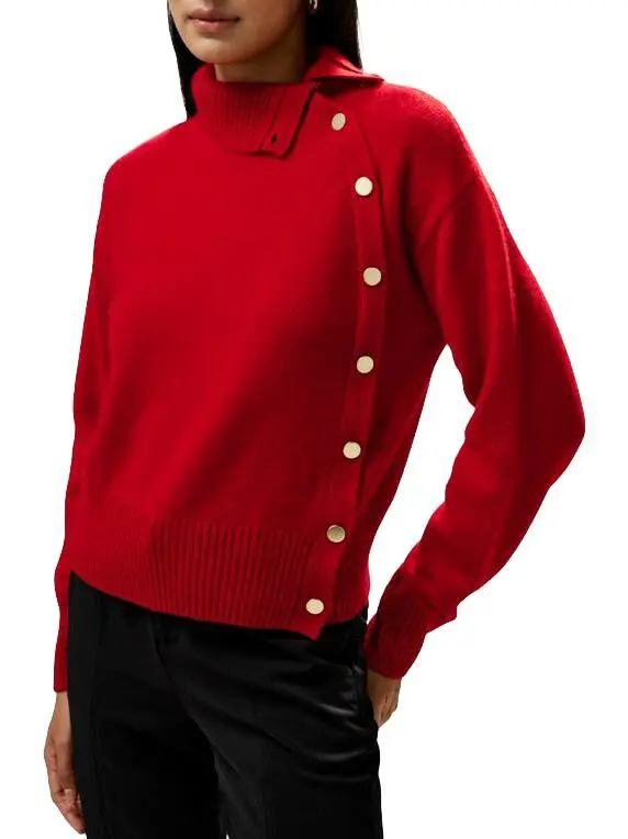 Lilysilk Cashmere Sweater With Side Buttons - Red