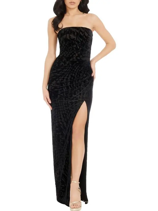 Dress The Population Strapless Burnout Velvet Gown - Black