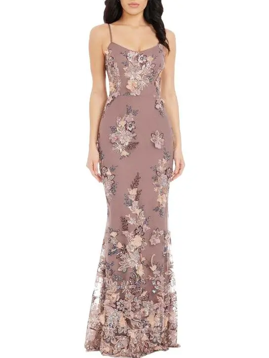 Dress The Population Giovanna Beaded Floral Appliqué Mermaid Gown - Mauve Multi