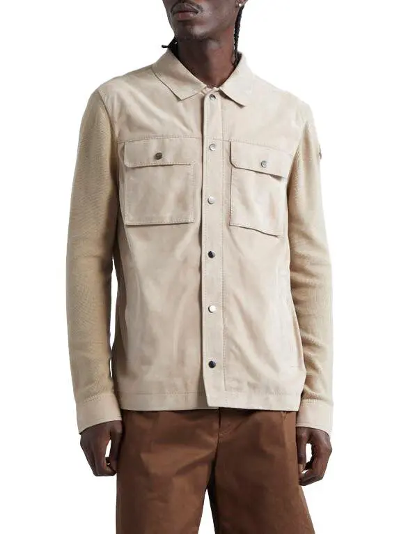 Moncler Leather & Cotton Knit Overshirt - Light Beige