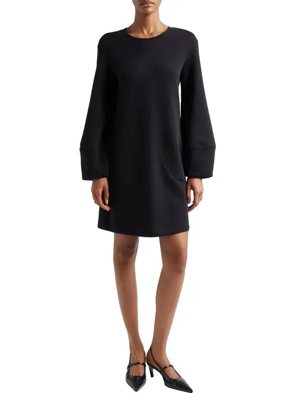 Emporio Armani Balloon Long Sleeve Jersey Shift Dress - Solid Black