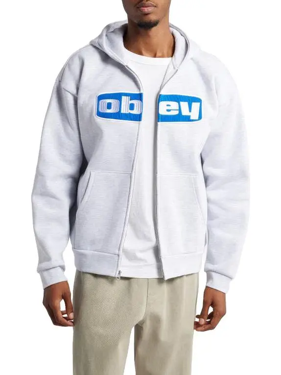 Obey Boxed In Extra Heavy Zip Hoodie - Ash Grey