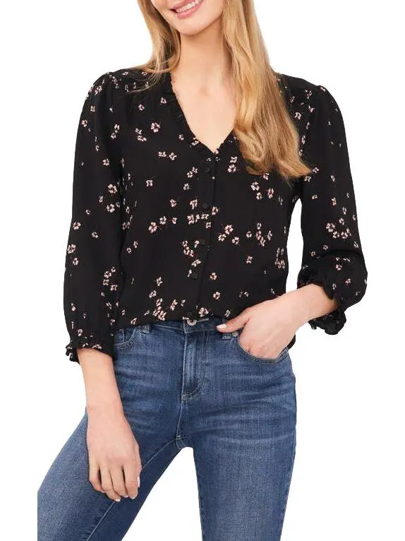 CECE DUPRAZ Floral Ruffle Top - Rich Black