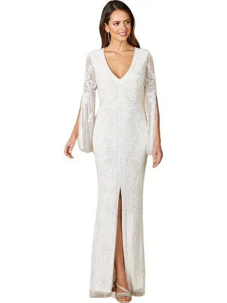 LARA NEW YORK Fallon Long Sleeve Beaded Wedding Gown - Ivory