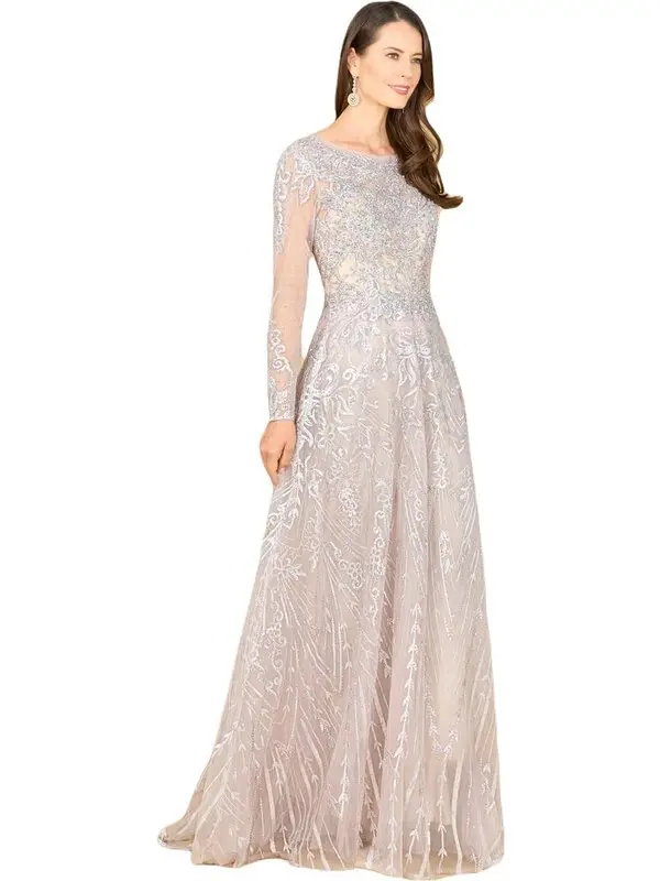 LARA NEW YORK Long Sleeve Gown - Fog