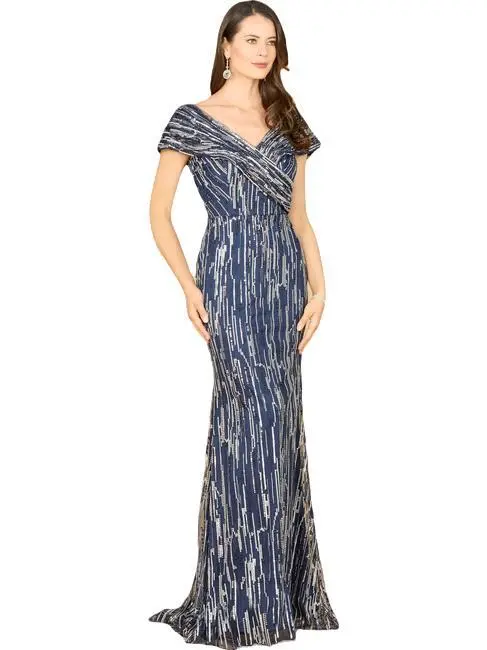LARA NEW YORK Mermaid Lace Gown - Navy