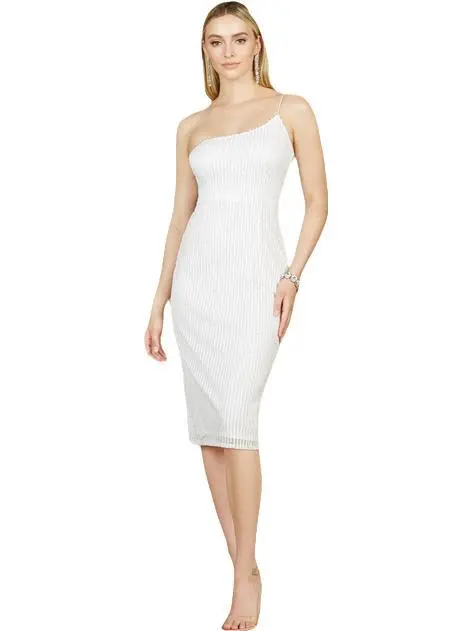 LARA NEW YORK Beaded One-shoulder Midi Dress - Ivory