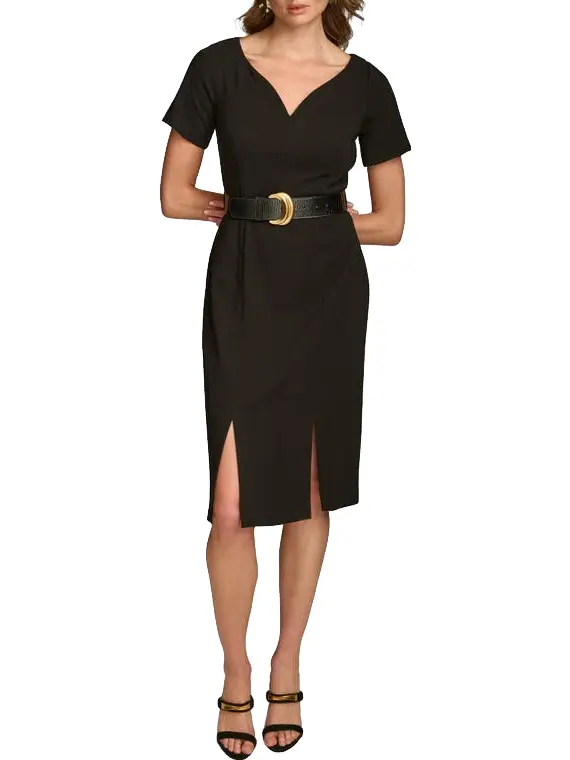 Donna Karan New York Belted Stretch Sheath Dress - Black