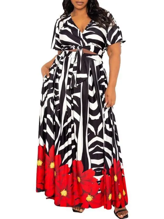 BUXOM COUTURE Animal Print Crop Top And Maxi Skirt Set - Multi