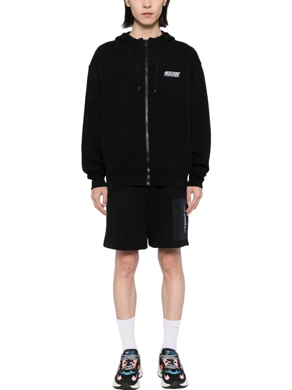 Moschino Embroidered Cotton Blend Jersey Shorts - Black