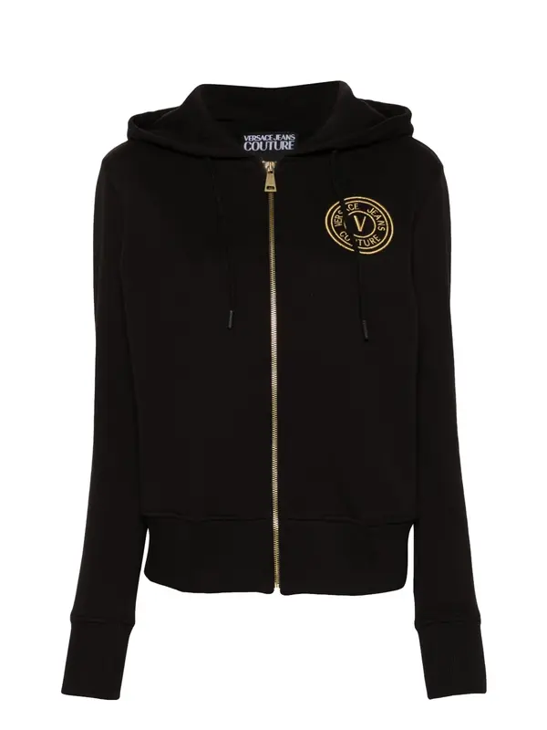 Versace Logo-embroidered Zip-up Hoodie - Black