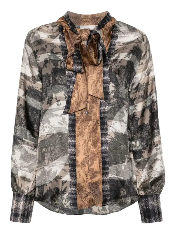 PIERRE-LOUIS MASCIA Printed Silk Shirt - Neutrals
