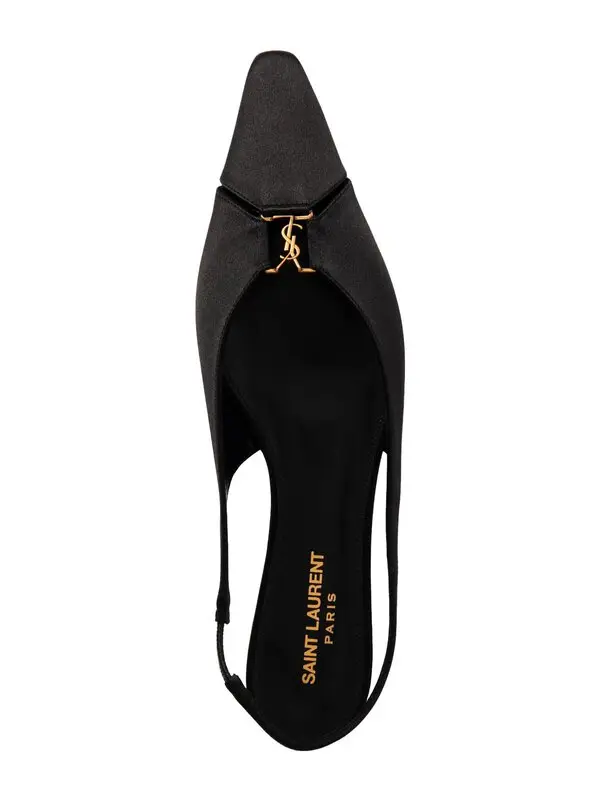 Saint Laurent Babylone Embellished Crepe Point-toe Slingback Flats - Black