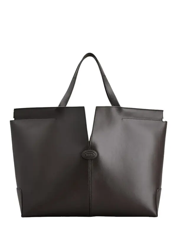 TOD'S Leather Di Folio Tote Bag - Brown