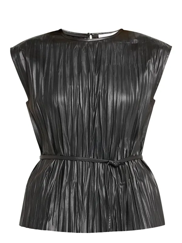 Proenza Schouler White Label Lyra Pleated Faux-leather Top - Black