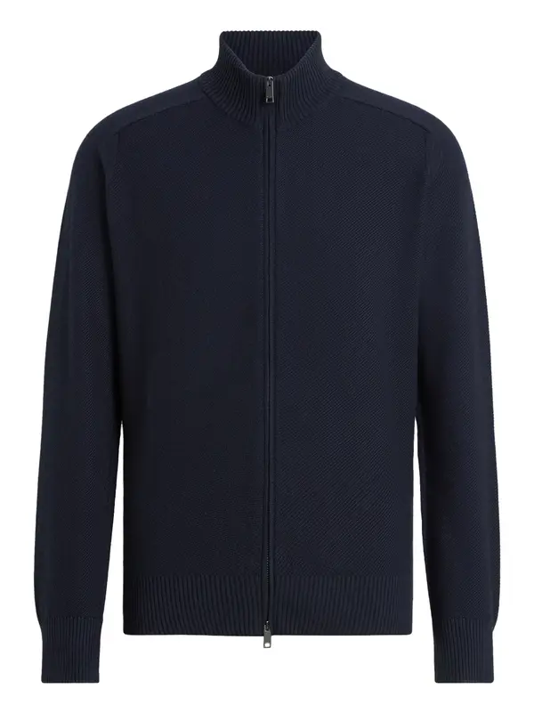 Zegna Cashseta Full Zip Cardigan - Navy Blue
