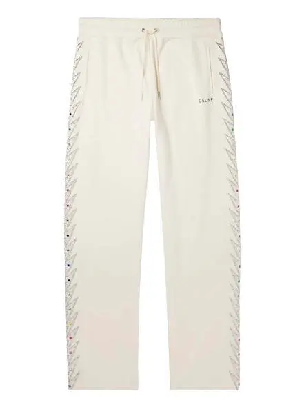 Celine Straightleg Embellished Jersey Track Pants - Cream