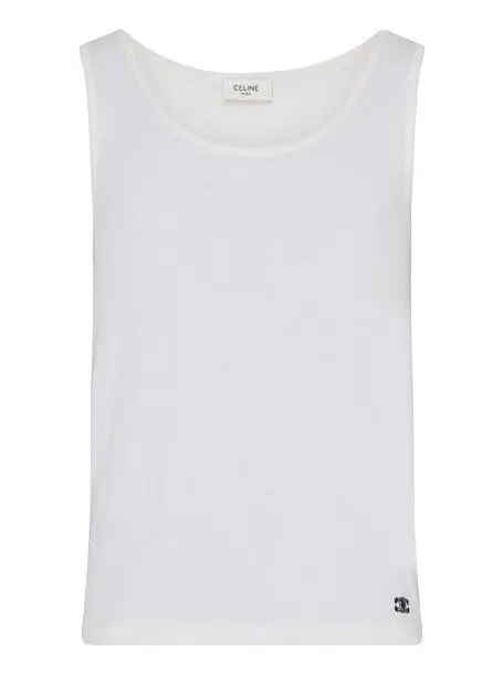 Celine Triomphe Tank Top In Silk Jersey - White/black