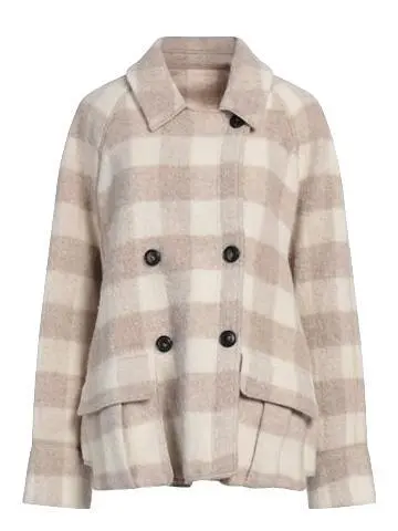 Emporio Armani Checked Virgin Wool & Alpaca Wool Pea Coat - Beige
