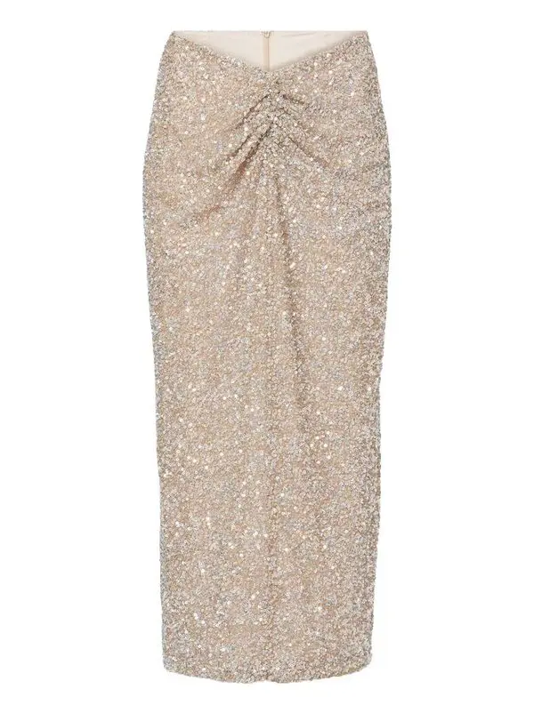 Costarellos Zuri Ruched Sequined Midi Skirt - Gold