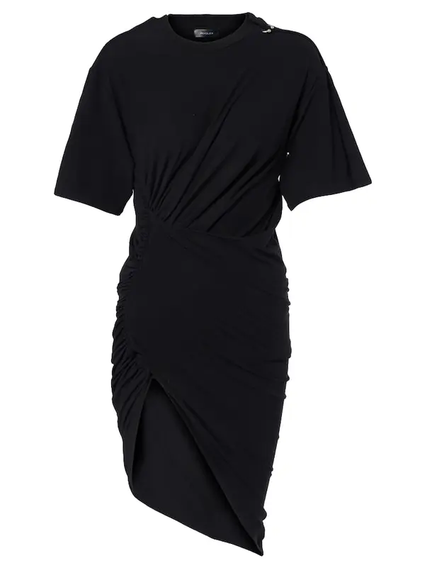 MUGLER Draped Cotton-blend Jersey Minidress - Black