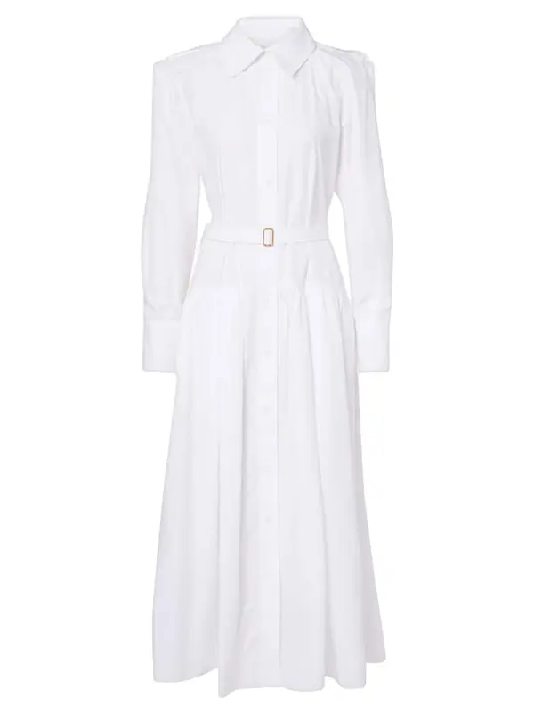 Patou Belted Cotton Poplin Shirt Dress - White